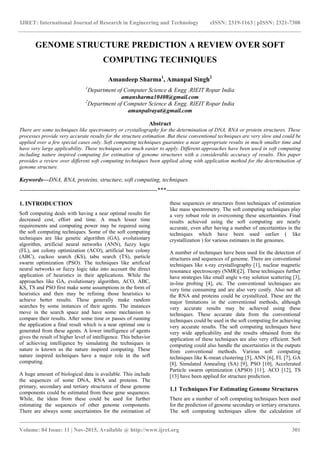 Genome structure prediction a review over soft computing techniques | PDF