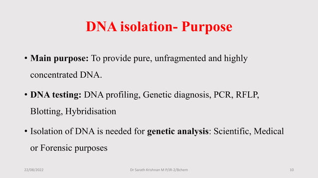 Genomic DNA Isolation.pptx | Biological Sciences | Science