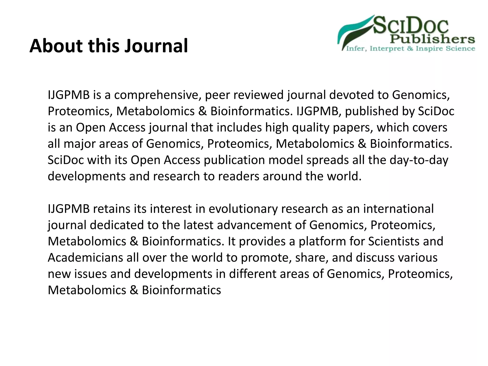 Genomics, Proteomics, Metabolomics and Bioinformatics Journal ...