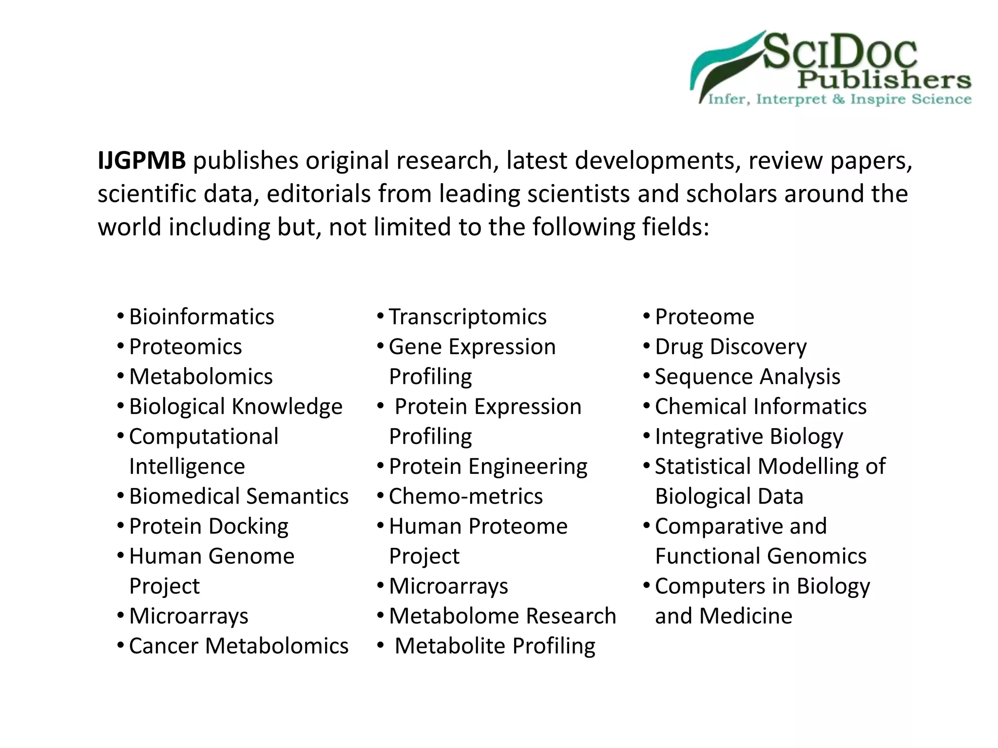 Genomics, Proteomics, Metabolomics and Bioinformatics Journal ...