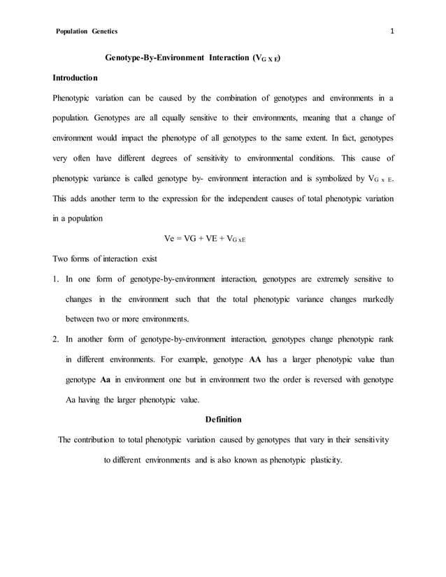 Genotype-By-Environment Interaction (VG X E) wth Examples | PDF