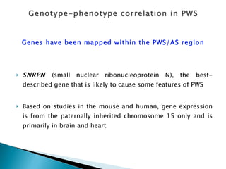 Genotype Phenotype Correlation In Prader Willi Syndrome | PPT
