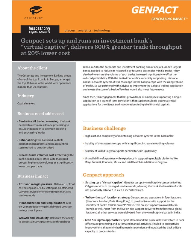 Genpact sets up and runs an investment bank’s “virtual captive ...