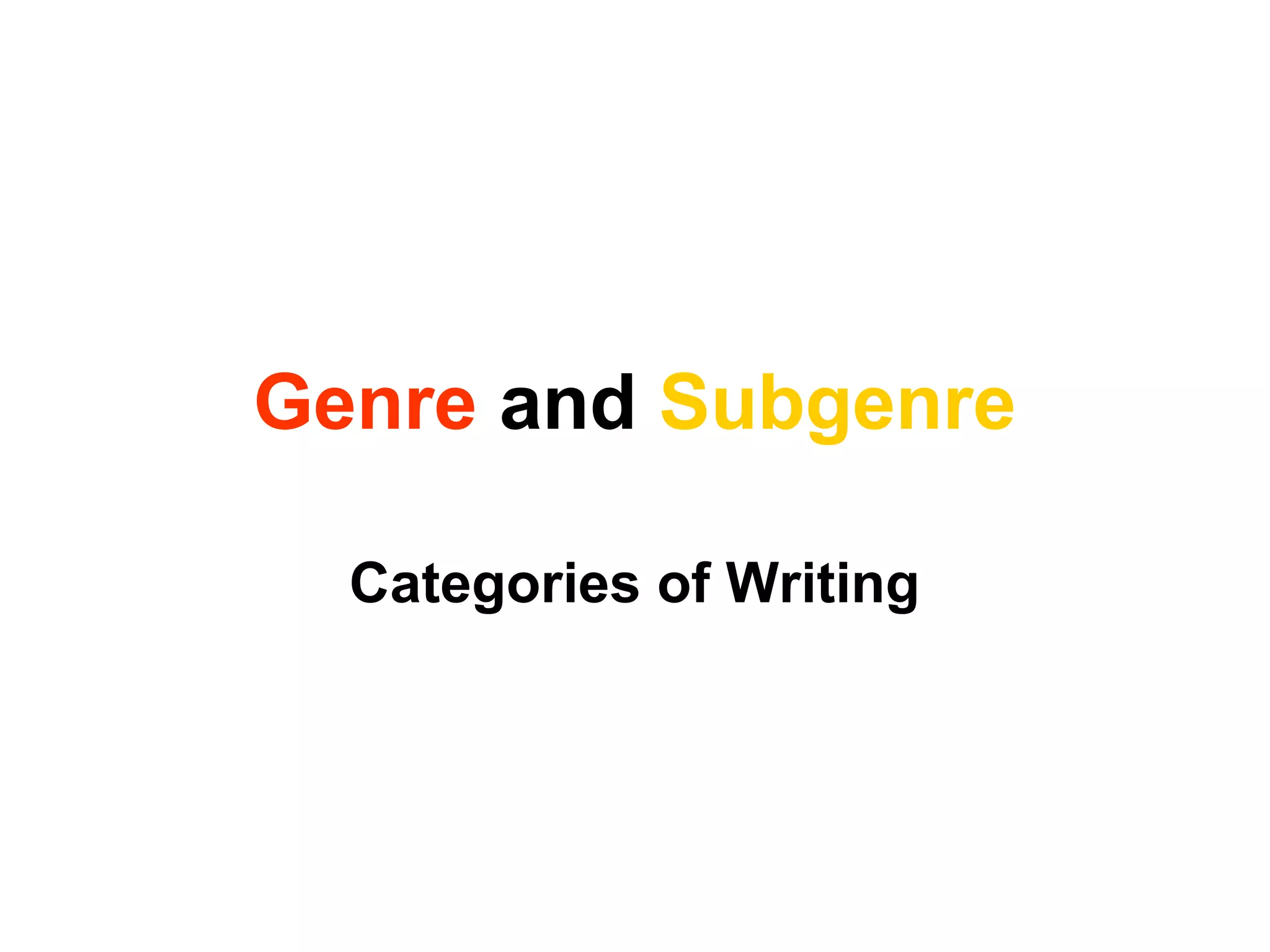 Genre and subgenre categories of writing | PPT