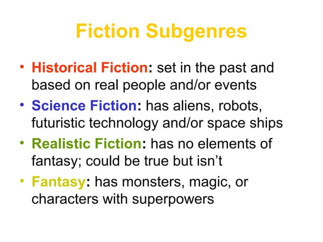 Genre and subgenre categories of writing | PPT