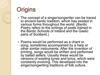 Singer/songwriter Genre Research | PPT