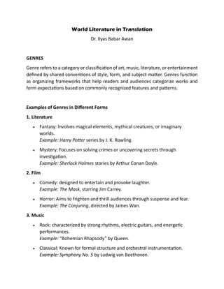Genre,classification of art, music, literature | PDF