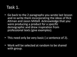 Genre theory (2012 lesson 2) | PPTX