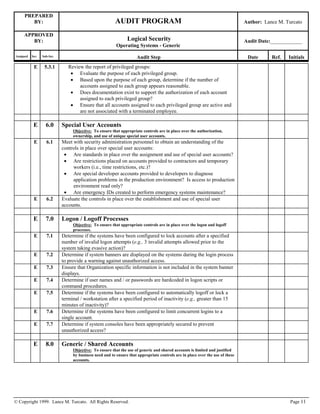 AUDIT PROGRAM LOGICAL SECURITY BY LANCE M TURCATO | PDF