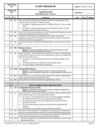 AUDIT PROGRAM LOGICAL SECURITY BY LANCE M TURCATO | PDF