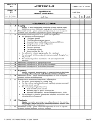 AUDIT PROGRAM LOGICAL SECURITY BY LANCE M TURCATO | PDF