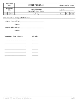 AUDIT PROGRAM LOGICAL SECURITY BY LANCE M TURCATO | PDF