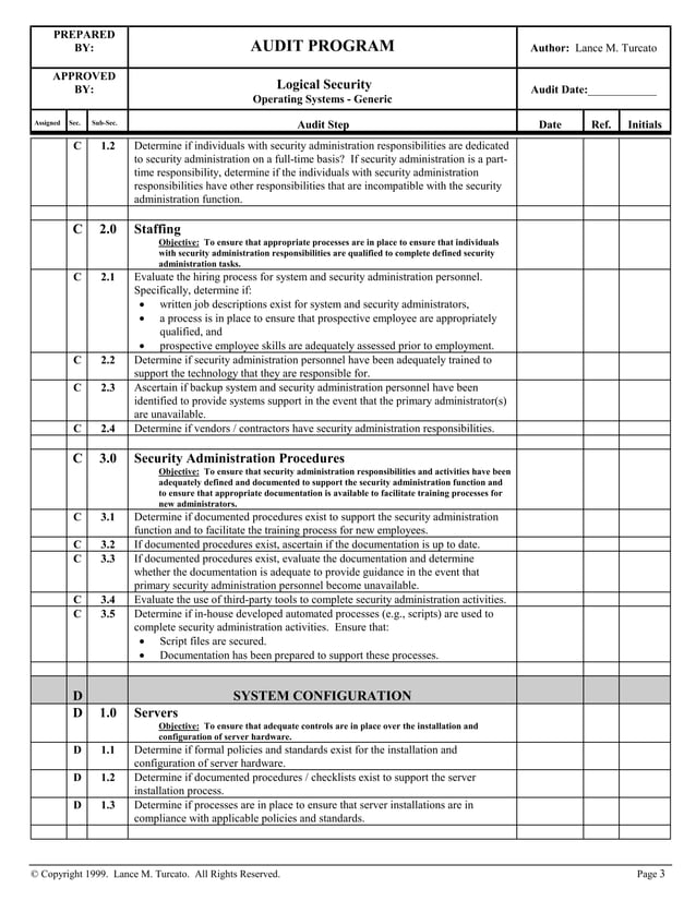 AUDIT PROGRAM LOGICAL SECURITY BY LANCE M TURCATO | PDF