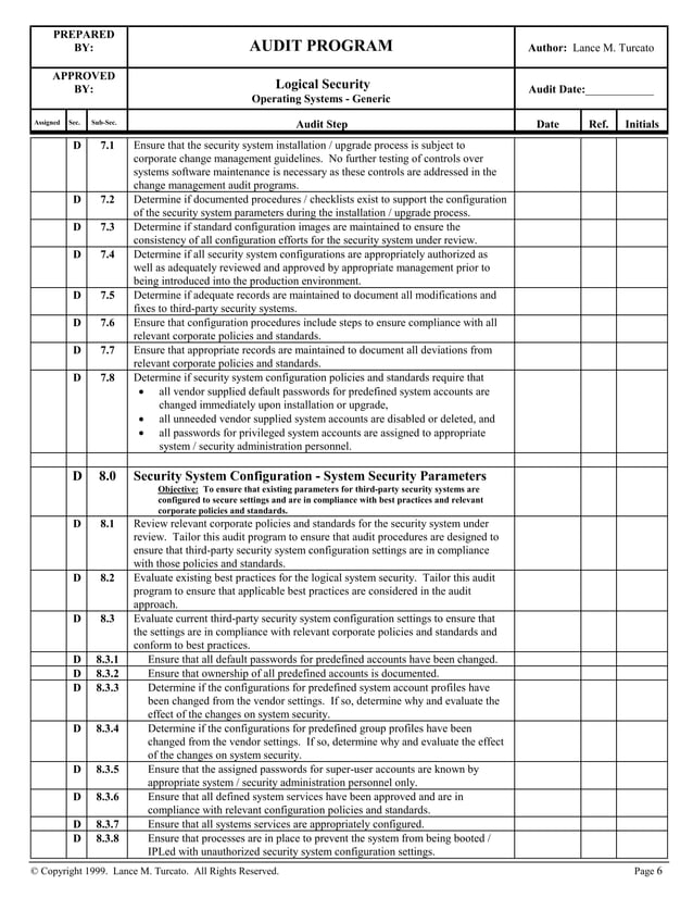 AUDIT PROGRAM LOGICAL SECURITY BY LANCE M TURCATO | PDF