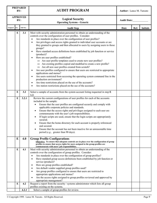 AUDIT PROGRAM LOGICAL SECURITY BY LANCE M TURCATO | PDF
