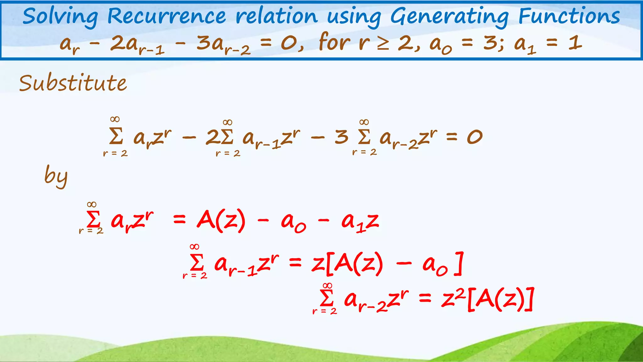 Generating functions solve recurrence | PPT Generating functions solve recurrence | PPT