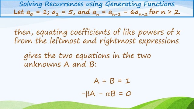 Generating functions solve recurrence | PPTX Generating functions solve recurrence | PPTX