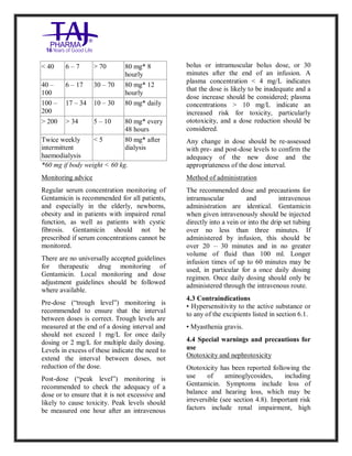 Gentamicin Injection USP Taj Pharma SmPC | PDF