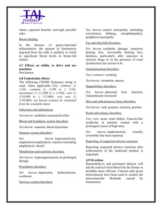 Gentamicin Injection USP Taj Pharma SmPC | PDF