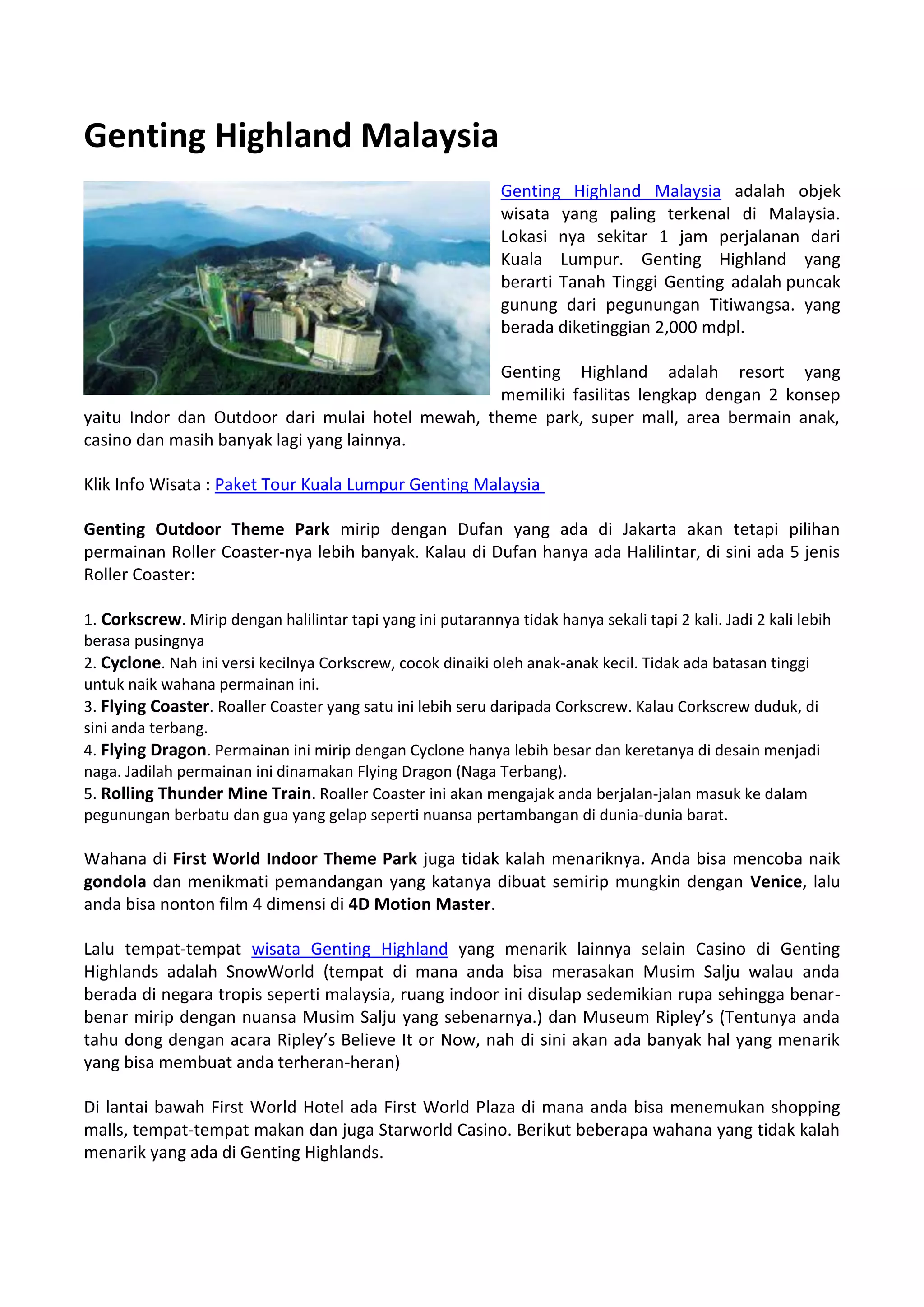 Genting highland malaysia | PDF