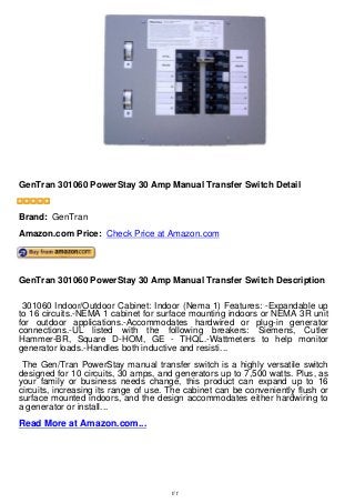 Gen tran 301060 powerstay 30 amp manual transfer switch