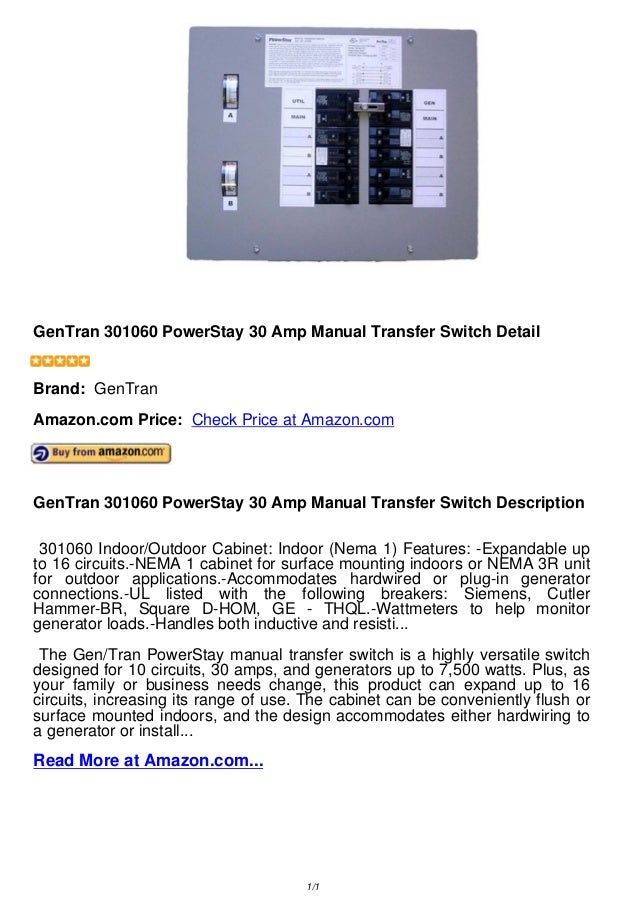 Gen tran 301060 powerstay 30 amp manual transfer switch
