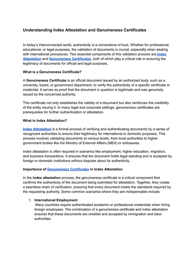 Genuineness Certificates - index attestation | PDF