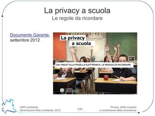 Privacy, copyright, condivisione delle conoscenze | PPT