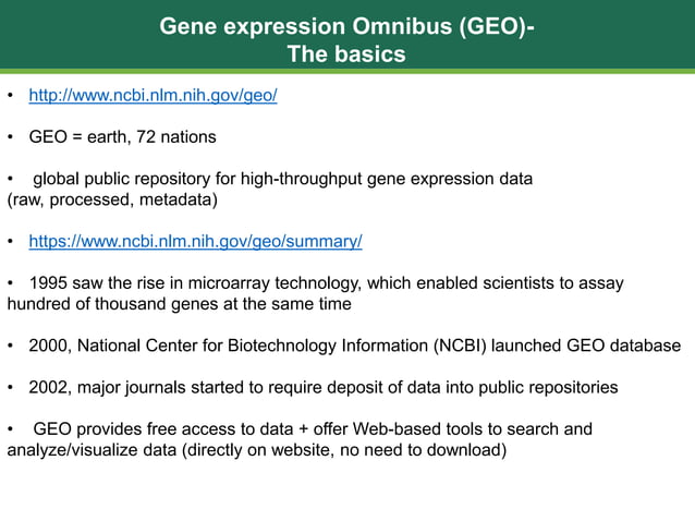Gene Expression Omnibus Geo Pptx Databases Computer Software