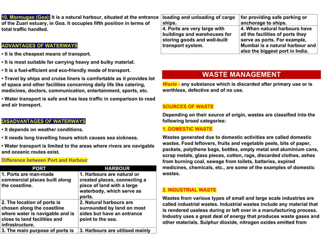 Geography Class 10th ICSE - Transport and waste Management. pdf | PDF