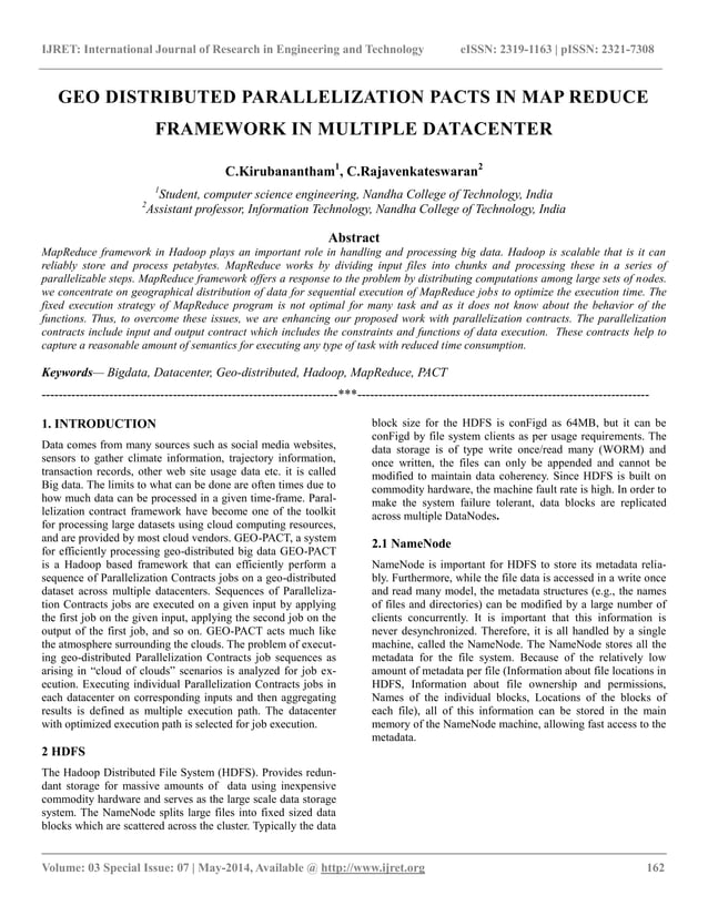 Geo distributed parallelization pacts in map reduce | PDF