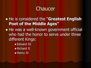Age of Chaucer poetry and the Canterbury tales | PPT