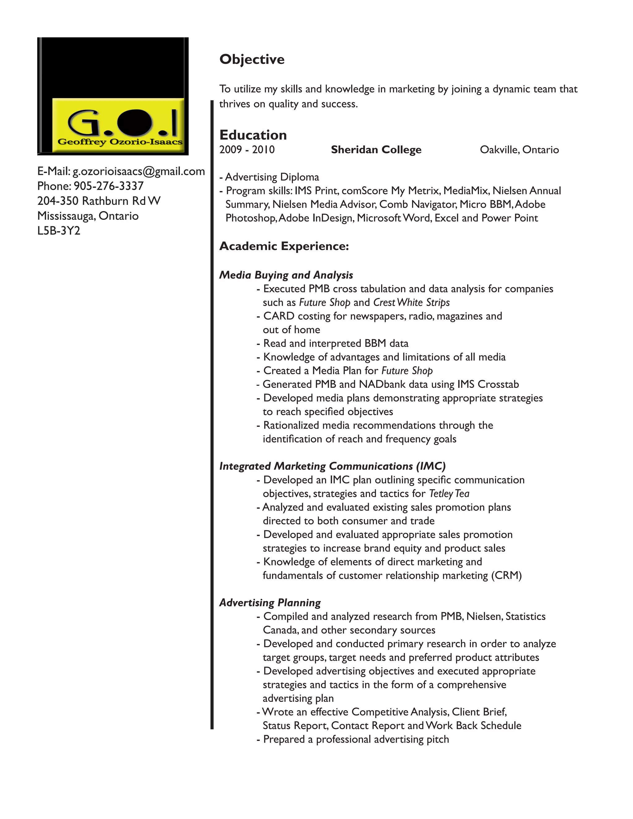 Geoffrey Ozorio Isaacs Resume Updated | PDF