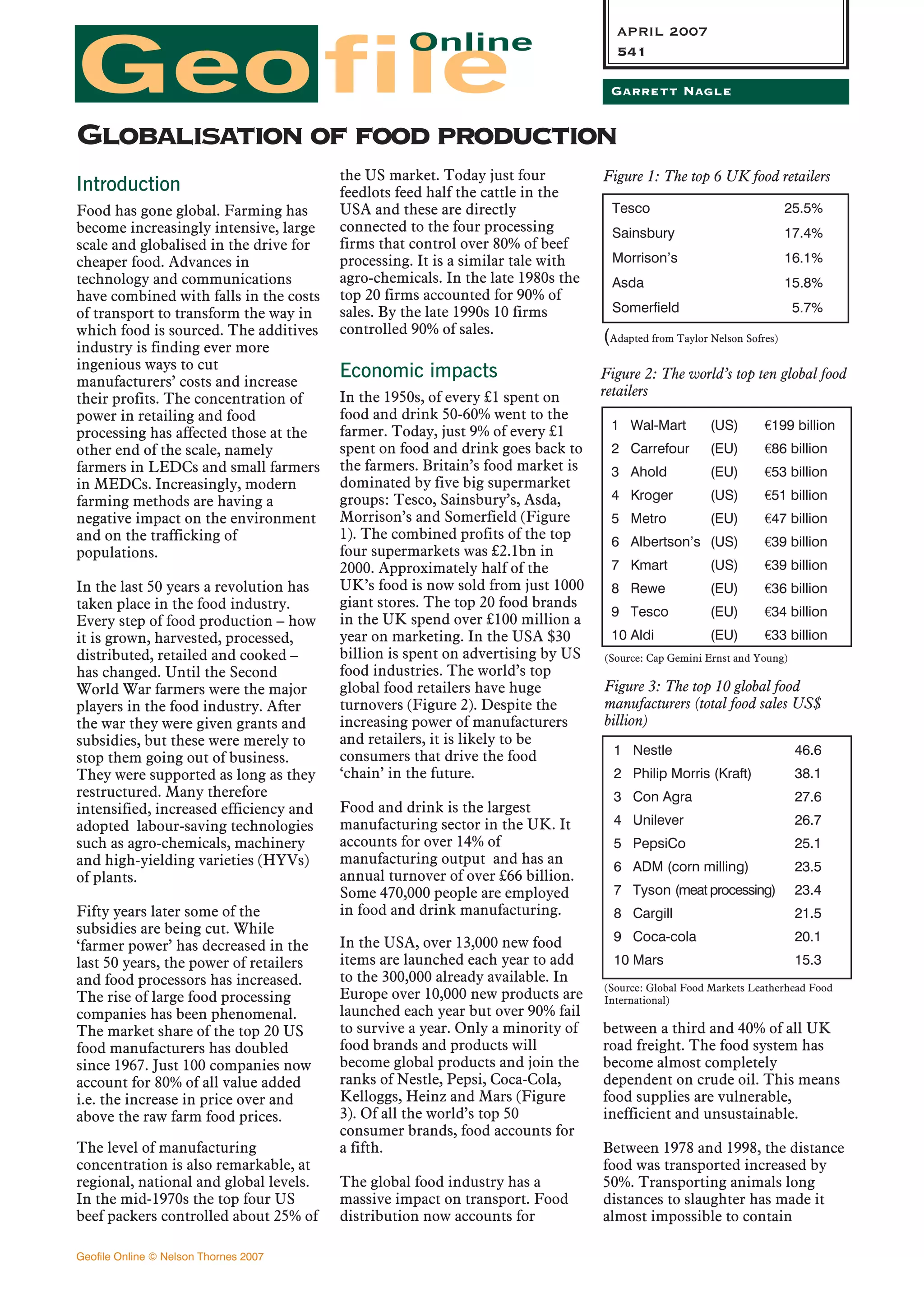 Geofile April 2007 Globalisation Of Food | PDF