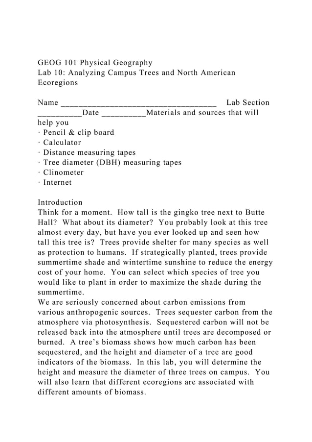 GEOG 101 Physical GeographyLab 10 Analyzing Campus Trees and No.docx