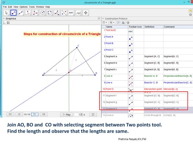 Geogebra tutorial circumcircle of a Triangle | PPT