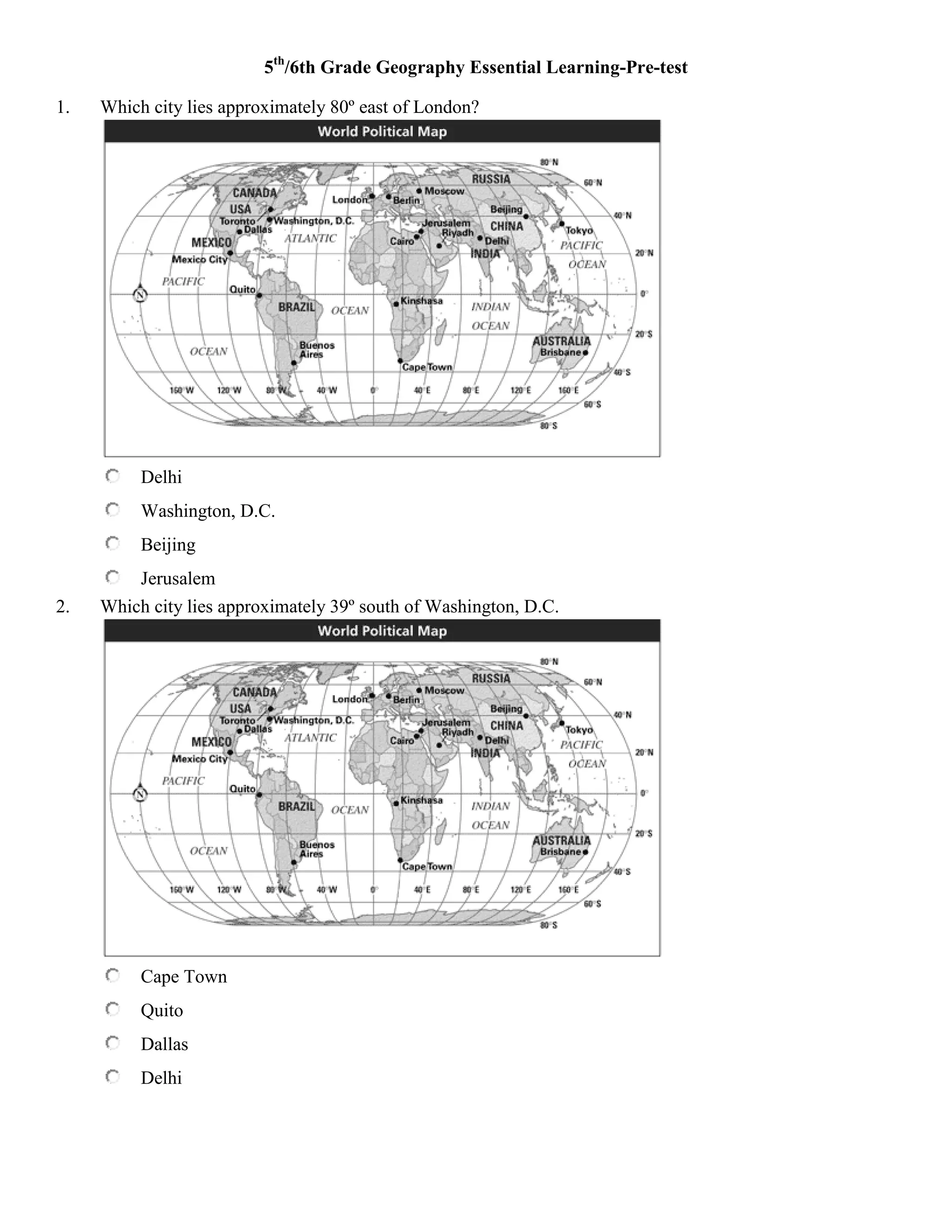 Geog pretest questions | PDF | Africa Travel | Travel Locations