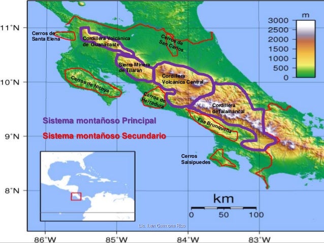 Costa Rica Mapa De Cordilleras