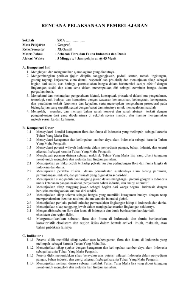 RPP SMA Geografi Kelas XI | PDF