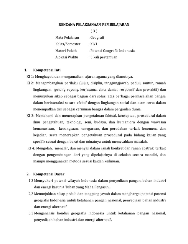 Geografi sma xi rpp xi 3 | PDF