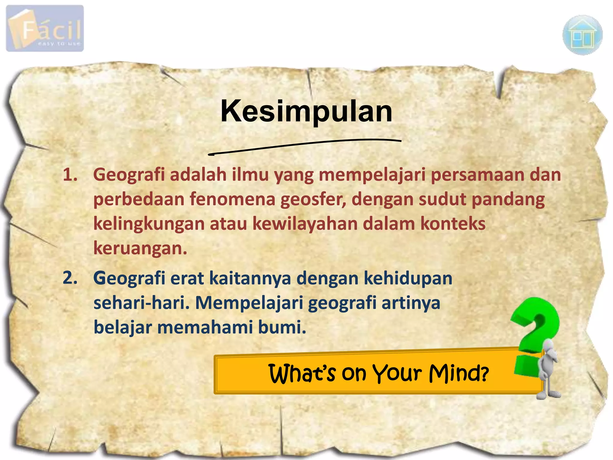 Download PPT Konsep, Prinisip, Pendekatan dan Ruang Lingkup Geografi | PPTX