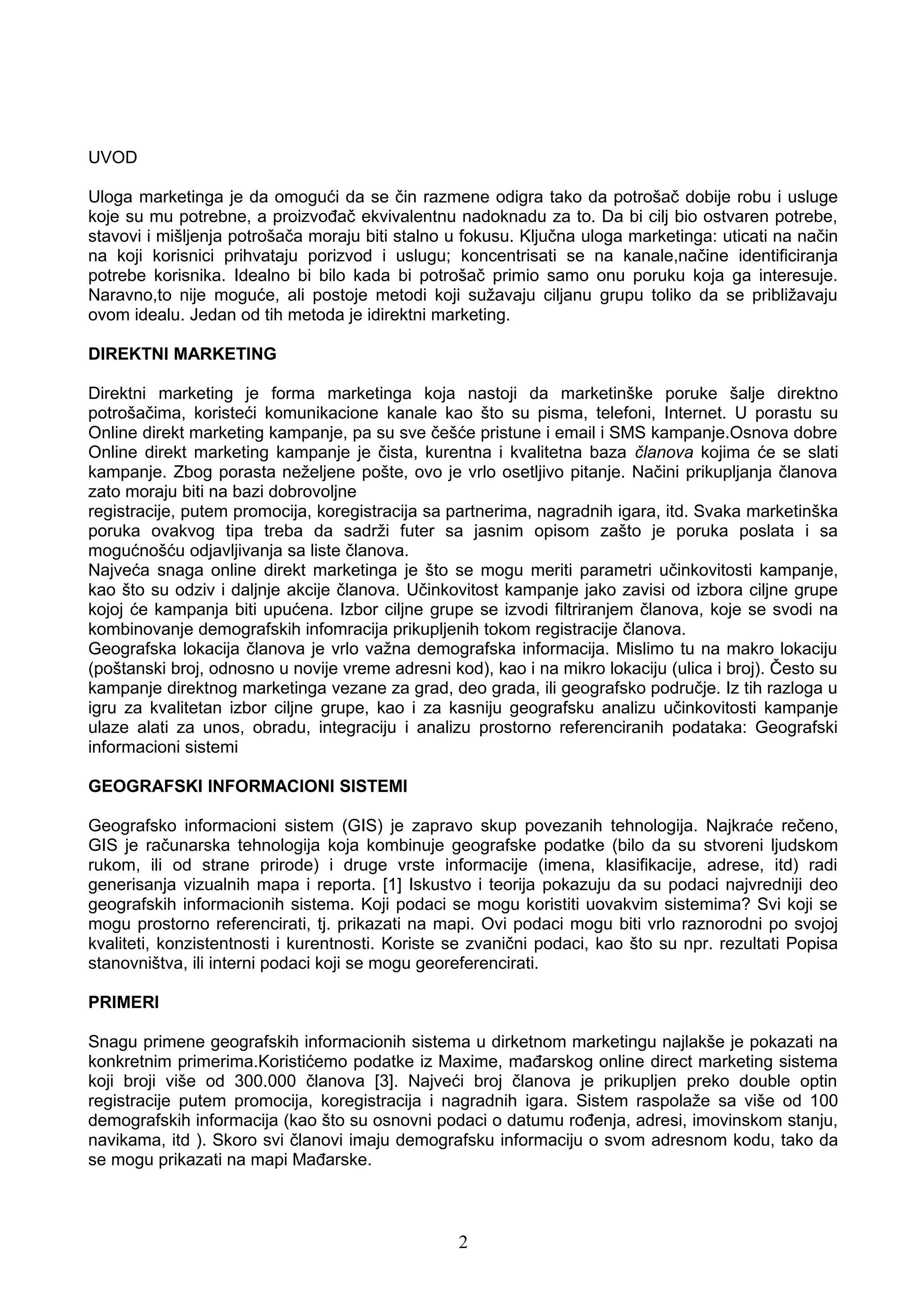Geografski informacioni sistemi u online direkt marketingu | DOC