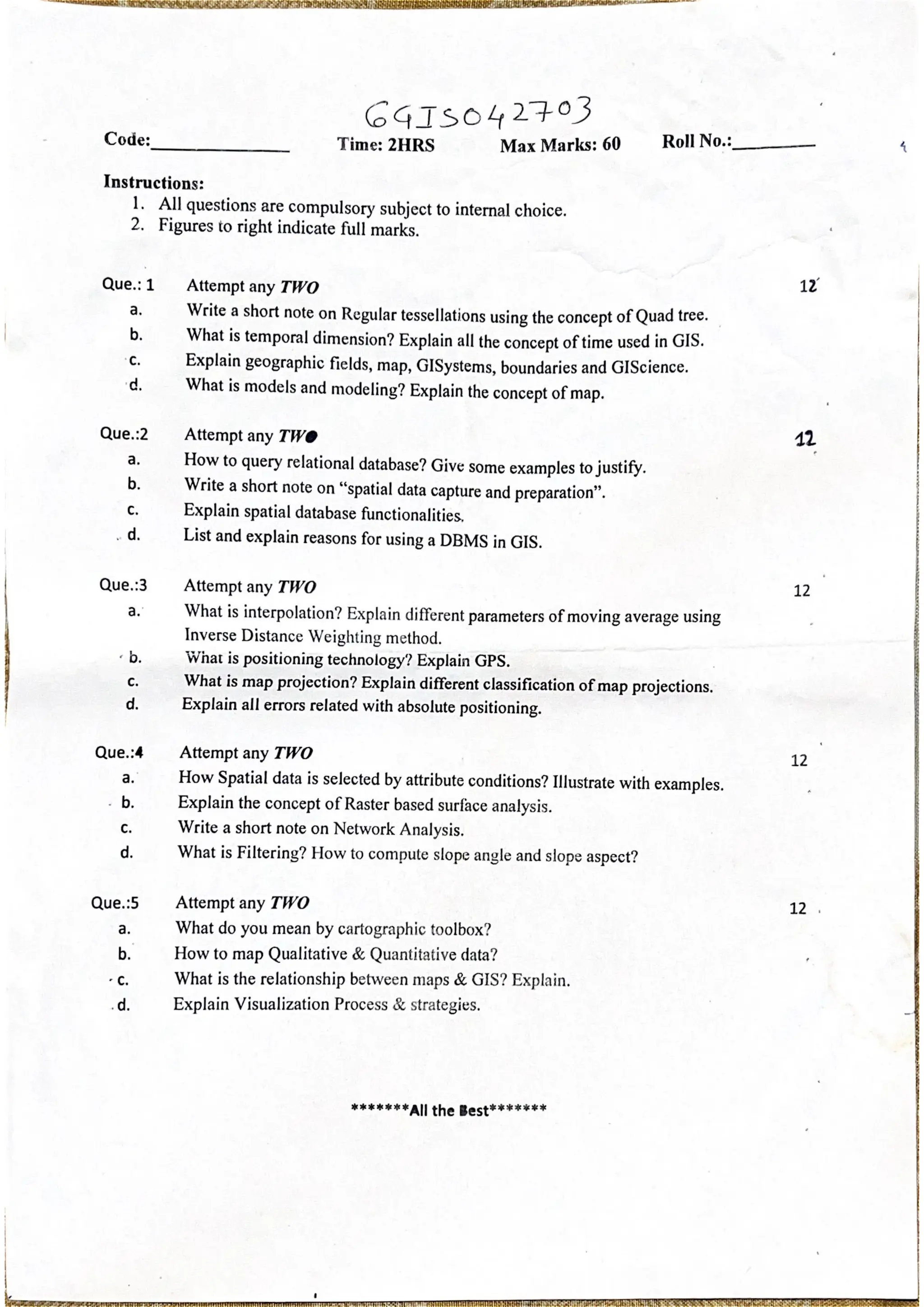 geographical-information-system question paper | PDF