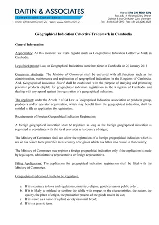 Geographical indication collective trademark in Cambodia | PDF