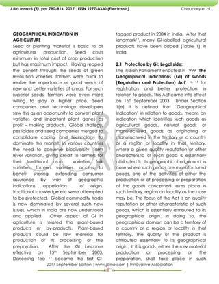 Geographical indications in indian agriculture on the anvil rc chaudhary | PDF