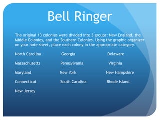 Geographical Influence of the 13 colonies (8.10) | PPTX