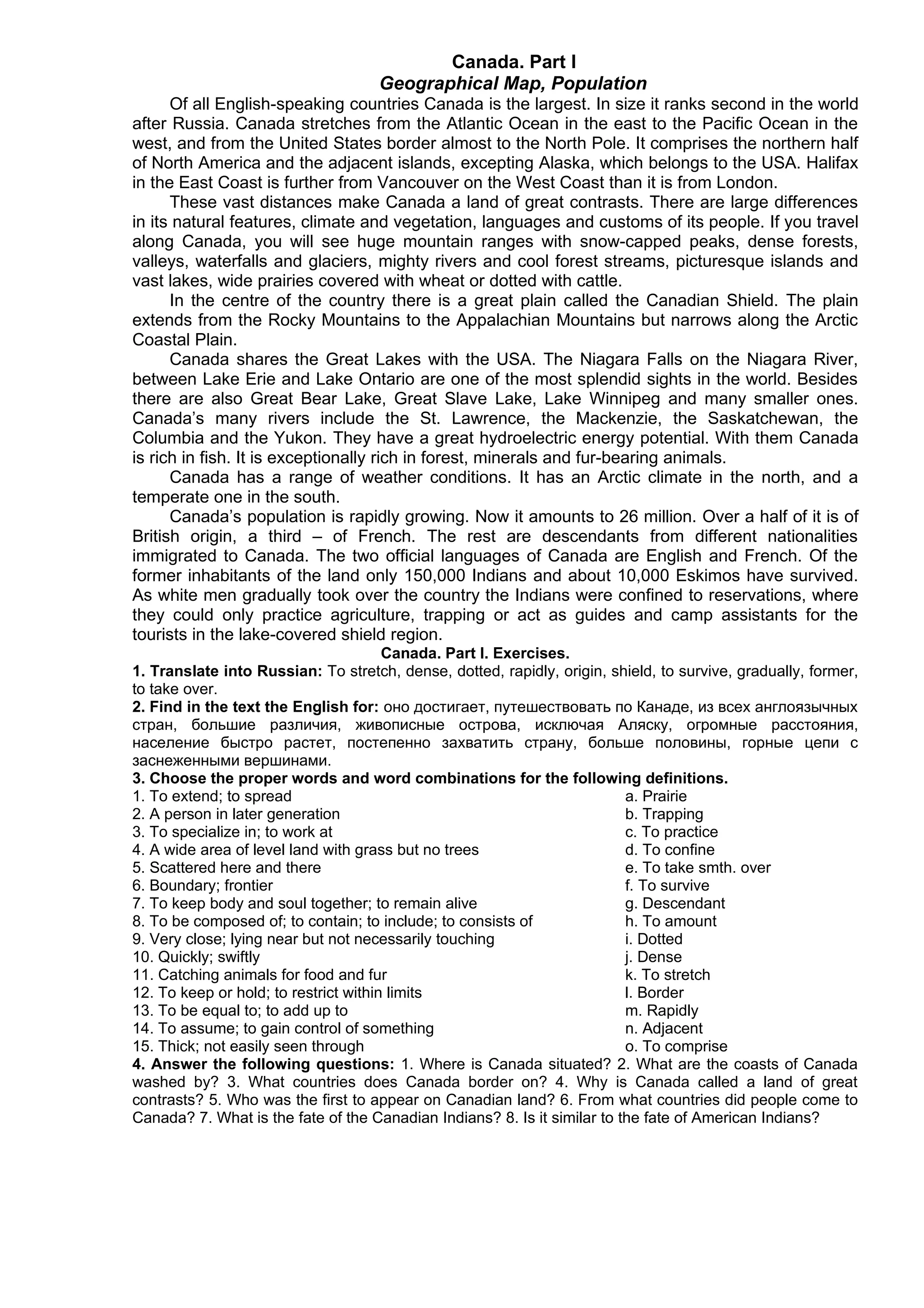 Canada. Geographical Position. Population.political system. history ...