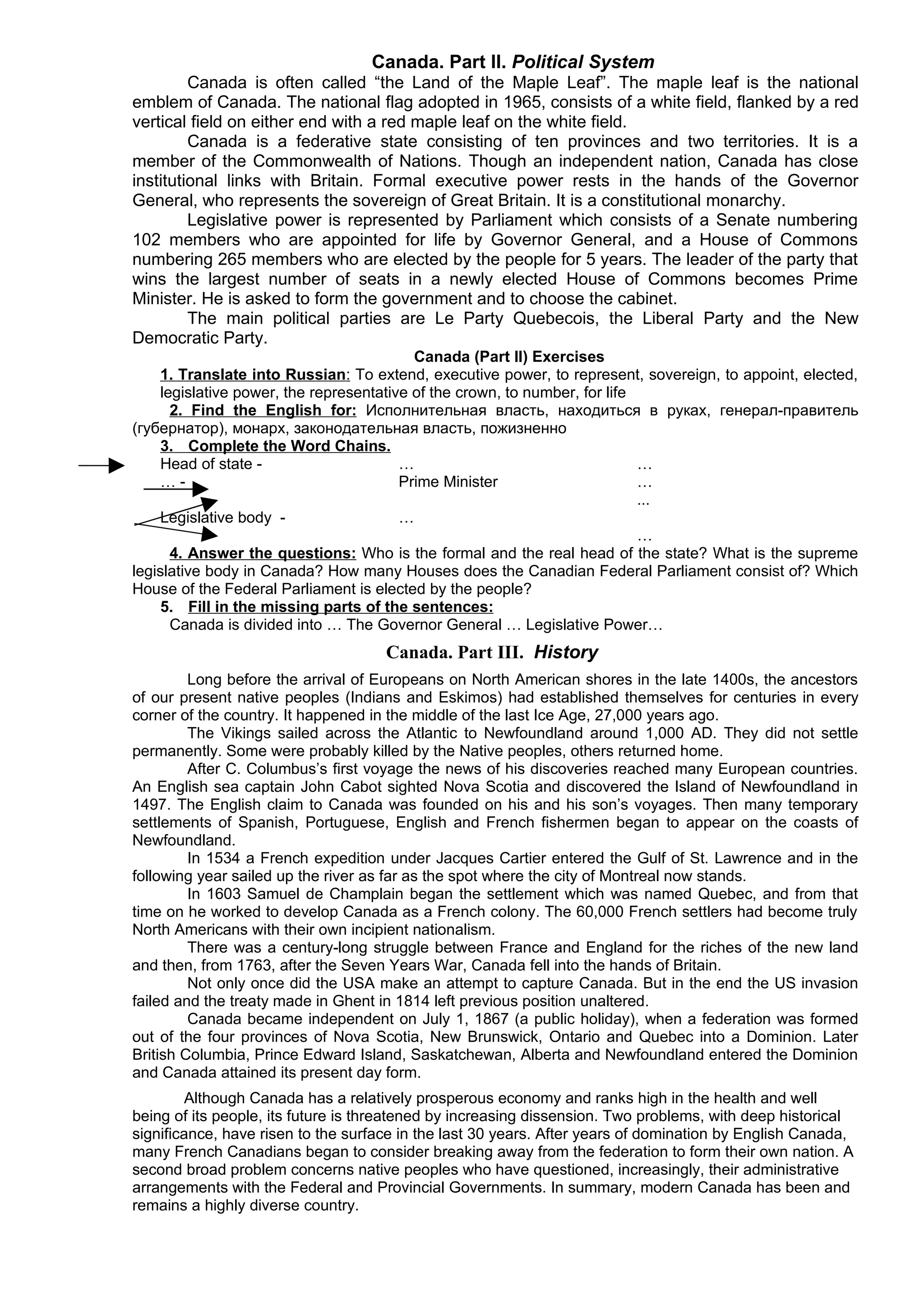 Canada. Geographical Position. Population.political system. history ...