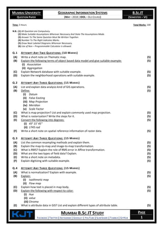 Geographic Information Systems (May - 2018) [IDOL - Old Course | Question Paper] | PDF