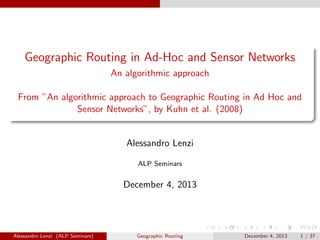 Geographic routing in Ad-Hoc and Sensor Networks | PPT